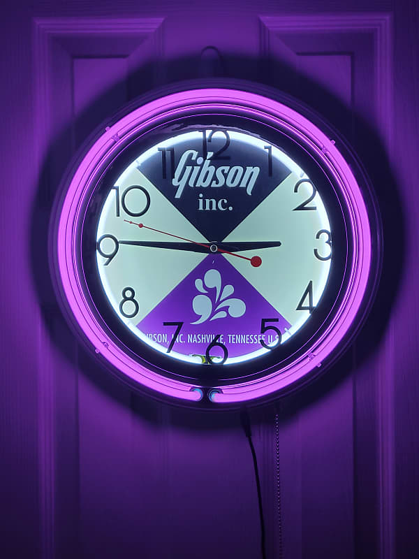 Gibson Guitars Double Neon Purple/White Wall Clock Killer | Reverb