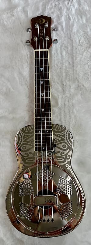 Luna TIKI RES Ukenator Concert Tiki Resonator Ukulele with | Reverb