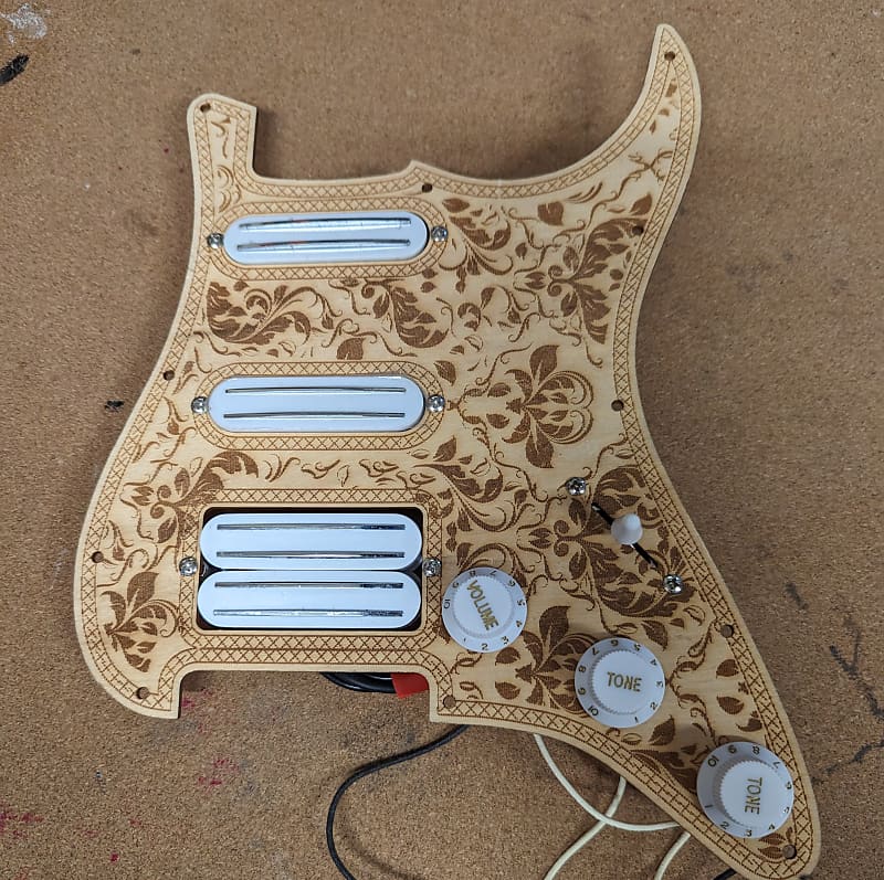 Strat Loaded Pickguard SSH Hot Rails 2000's - Engraved wood | Reverb