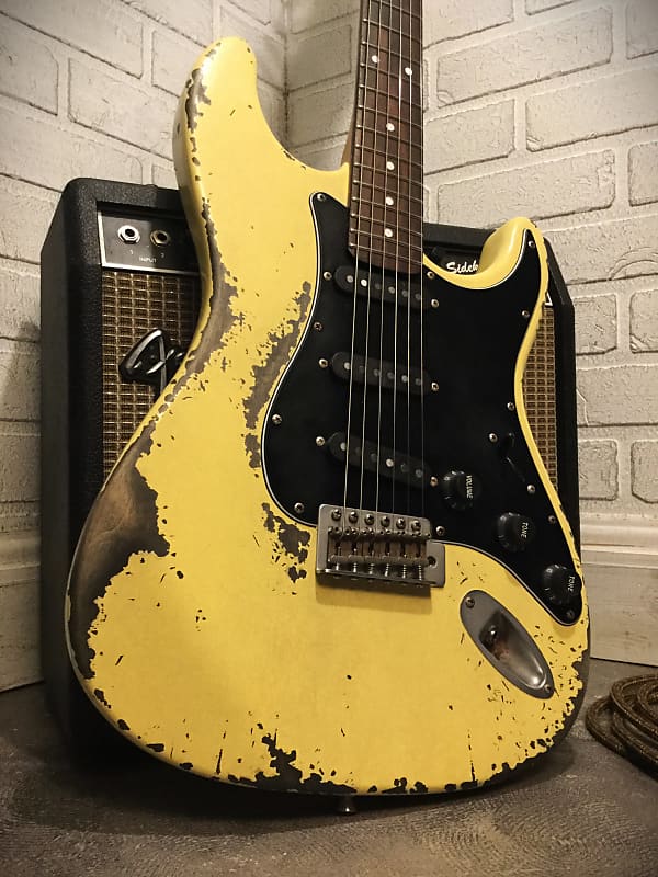 USA Nitro Relic Strat Style Road Worn Yellow Nitro Electric | Reverb