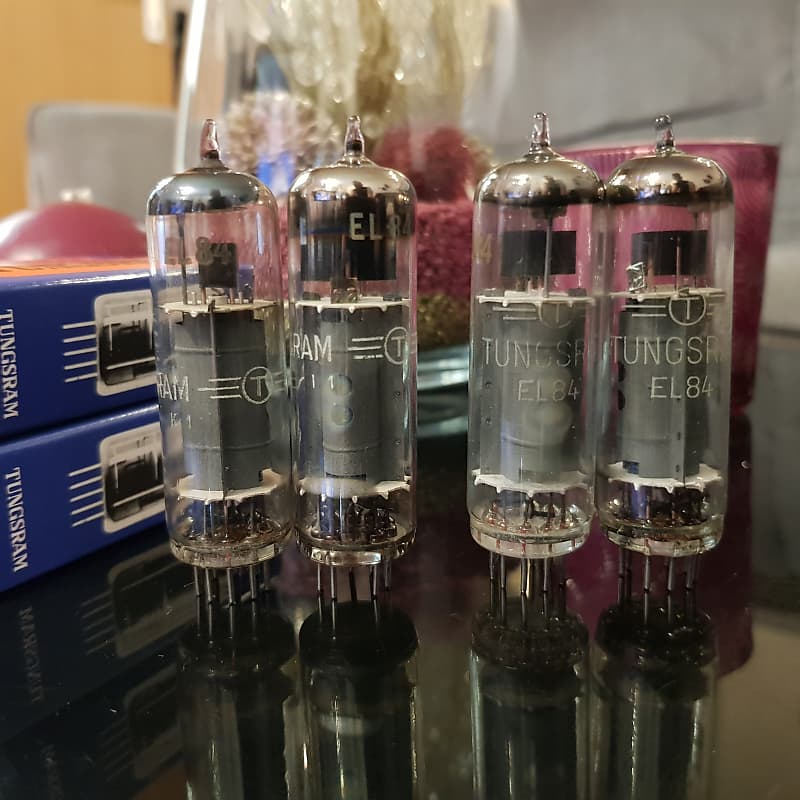 Tungsram EL84 6BQ5 late 50s welded plate,foil disc getter,two | Reverb