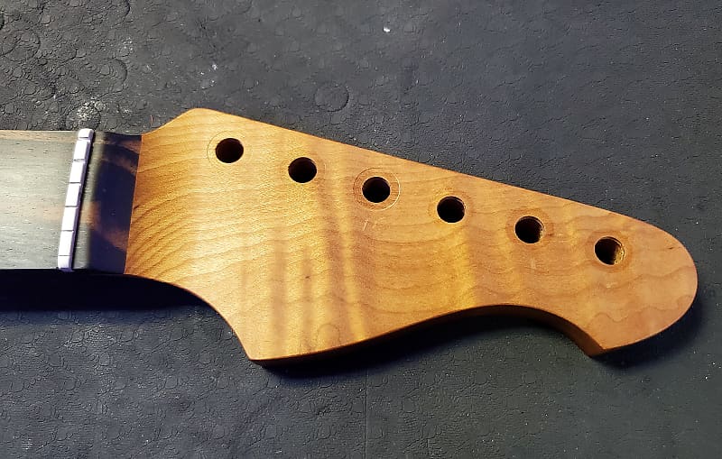 Warmoth Roasted Flame Maple Streak Ebony Warhead 22 Fret 24" | Reverb