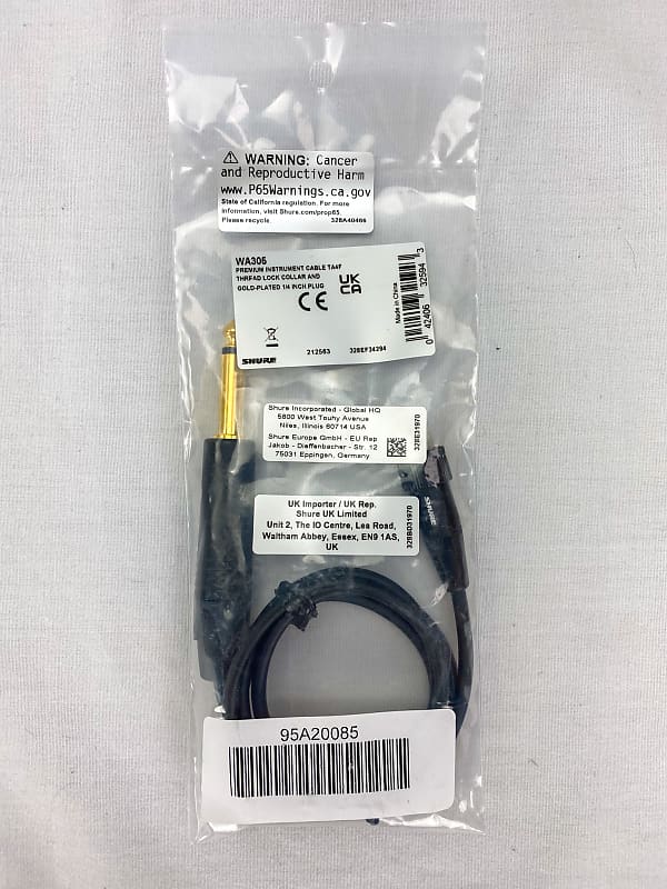 Shure WA305 2' Instrument Cable, 1/4" Connector to TA4F | Reverb