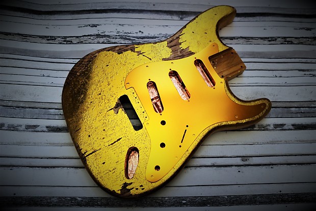 Custom Hand Gilded 24k Gold Leaf Heavy Relic Guitar Body To | Reverb