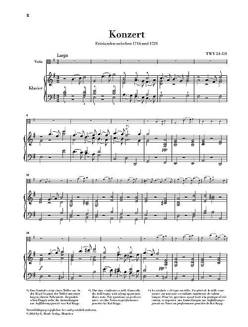 Georg Philipp Telemann Viola Concerto In G Major Viola With | Reverb