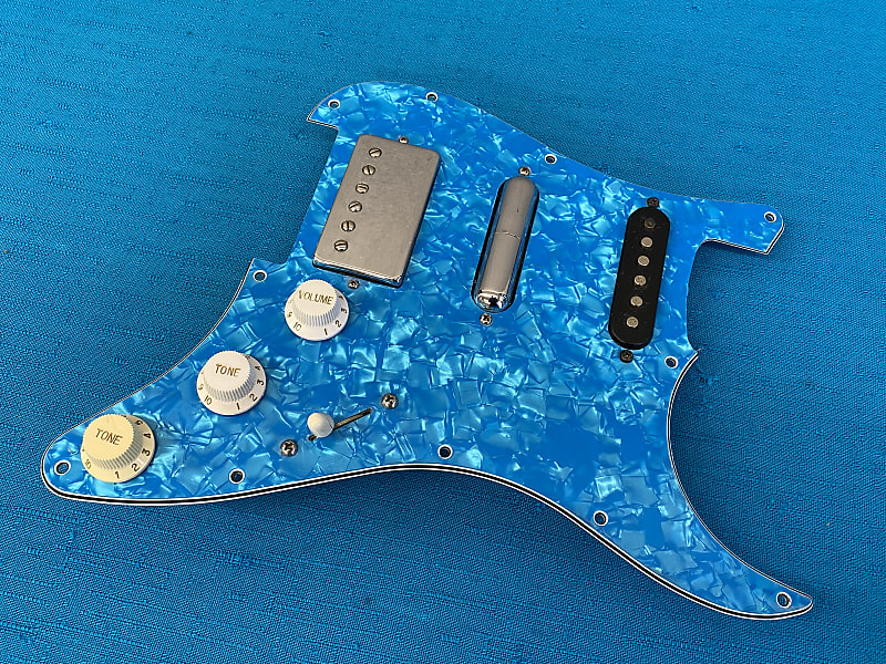 Squier Strat HSS Blue Pearl Pickguard with Mixed Pickups - | Reverb