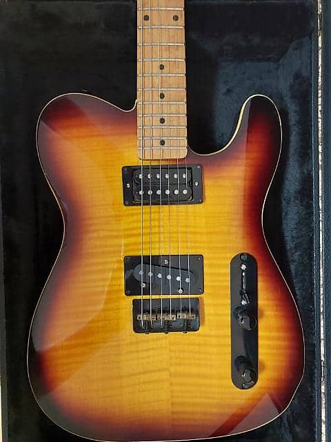 Model T (Tele style) - Flamed Tri-Tone Burst Top, Black Back | Reverb