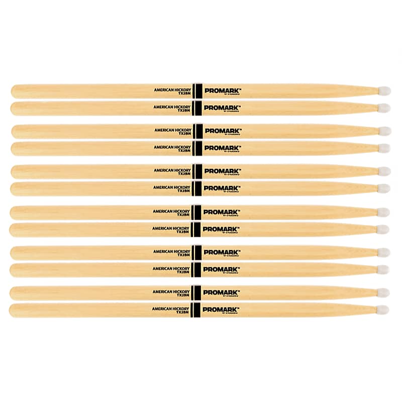 Promark American Hickory 2B Nylon Tip Drum Sticks (6 Pair | Reverb