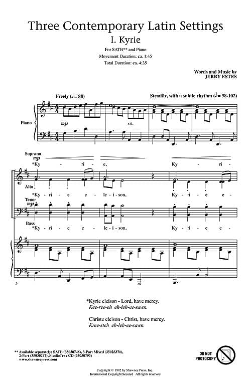 Three Contemporary Latin Settings Satb Jerry Estes | Reverb