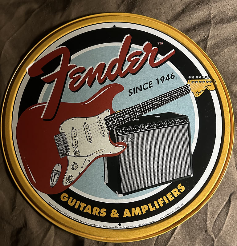 Fender Guitar and Amps Round Metal Sign | Reverb