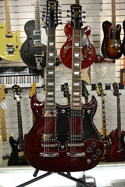 Samick 6/12 Double Neck Trans Red w/ case | Reverb