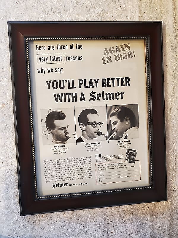 1959 Selmer Horns Promotional Ad Framed Stan Getz, Paul | Reverb