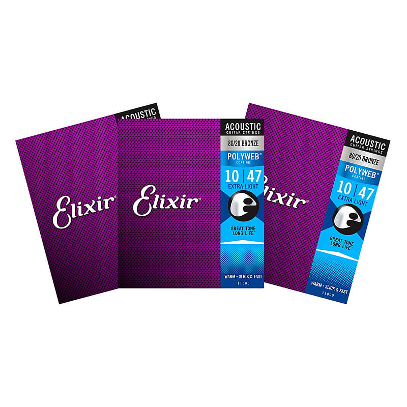 3 Sets Elixir 11000 Polyweb Extra Light 10-47 80/20 Bronze | Reverb