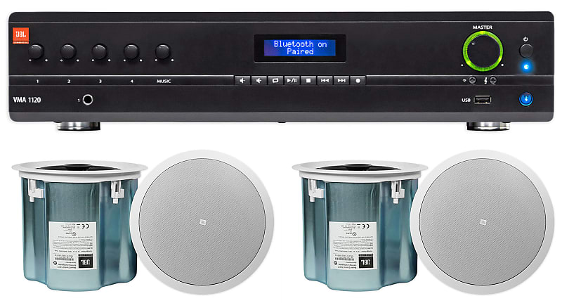 JBL VMA1120 120W 70v Amplifier+(4) JBL White 8" Ceiling | Reverb