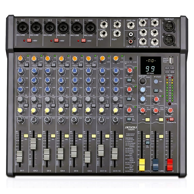 Audio Mixer, 14-Channel Dj Mixer Bluetooth Studio Mixer With | Reverb