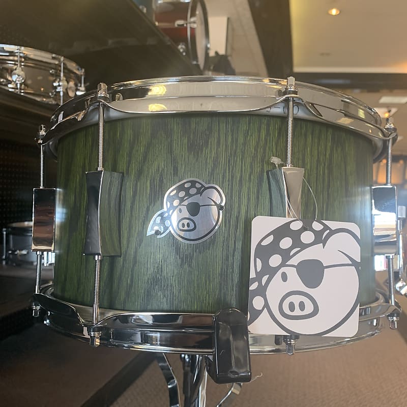 Pork Pie 7x13 Walnut/Oak Snare Vertical Grain 2022 Moss Green | Reverb