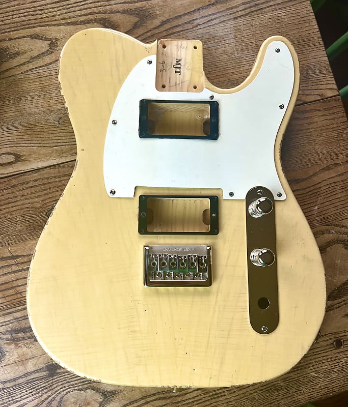 MJT Tele Thinline NO F HOLE, pine, aged nitro, hardware | Reverb