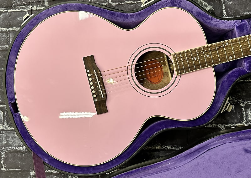 Epiphone J-180 LS Jumbo Ac/El Inspred by Gibson Pink w/Case | Reverb