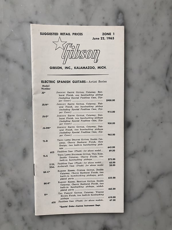 1965 Gibson Price List Ultra Rare Case Candy Collector SG | Reverb