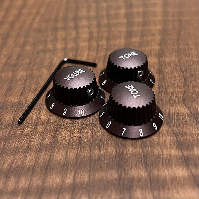 Warmtone CG Anodized Aluminum Strat Knob Set “Brown” Set | Reverb
