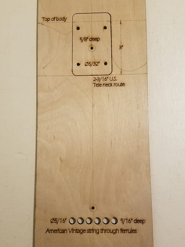 Guitarsbydesign Tele Neck Route Template +String Thru Hole | Reverb