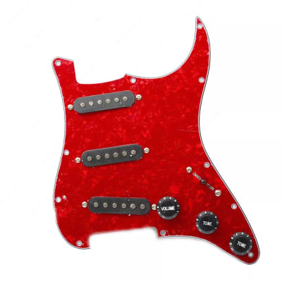 11-Hole SSS Loaded Strat Pickguard - Red Pearl & Black | Reverb