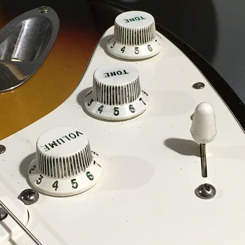 Genuine Fender Aged Relic Strat Knobs Parchment Green Fonts | Reverb