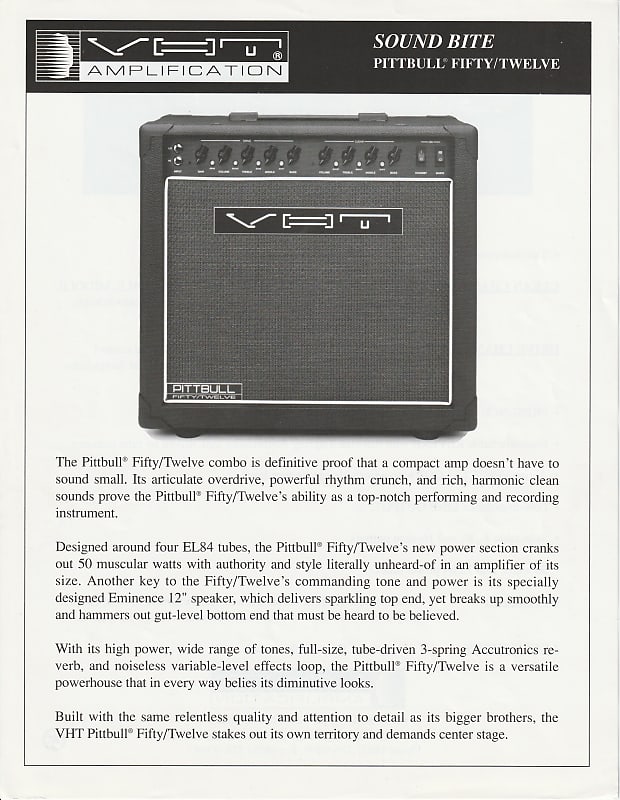 VHT - Sound Bite Pitbull Fifty/Twelve Promotional Cut Sheet | Reverb