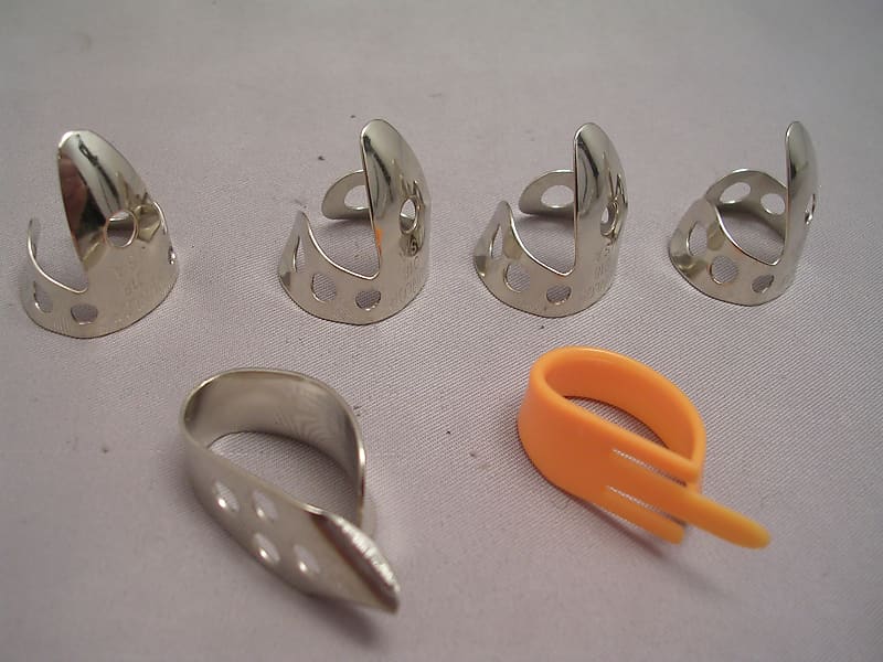 6 PC. NICKEL SILVER FINGERPICK SET .018" WITH DUNLOP & FRED | Reverb
