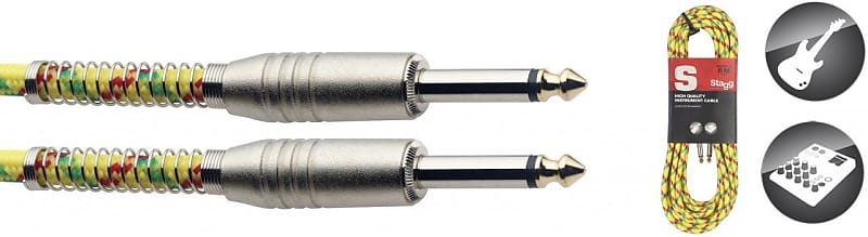 Stagg 20' Instrument Cable, Braided, Yellow/Red/Green SGC6VT | Reverb