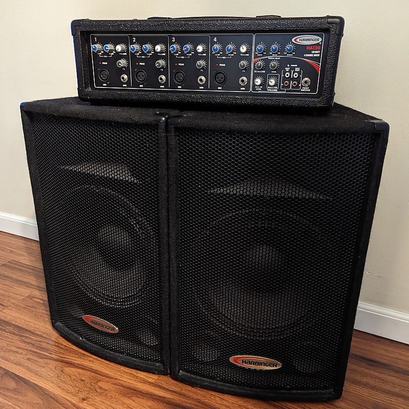 Harbinger HA120 Portable PA System (120W 4 Channel Mixer + | Reverb