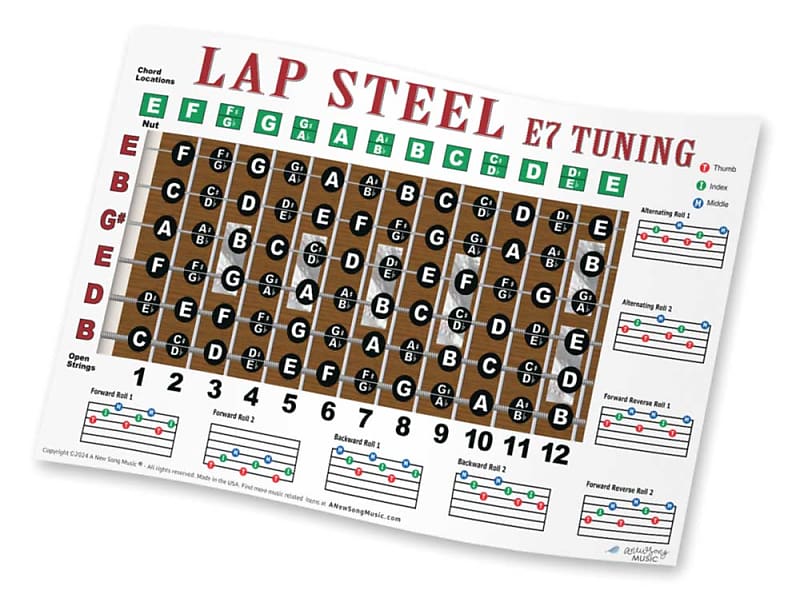 A New Song Music Lap Steel E7 Tuning Chord Poster Chart Easy | Reverb