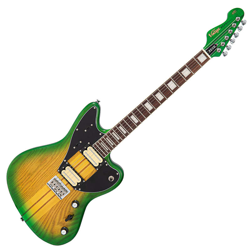 Vintage REVO Series 'Integra' Guitar ~ Green/Yellow Burst | Reverb