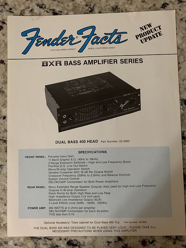 Fender BXR Bass Amp Brochure | Reverb