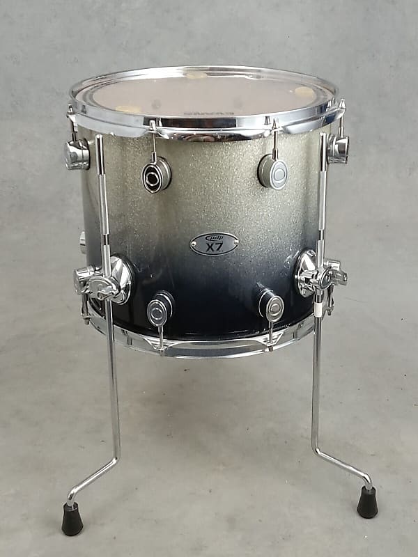 PDP X7 14" BLACK TO SILVER FADE FLOOR TOM DRUM, EXCELLENT! | Reverb