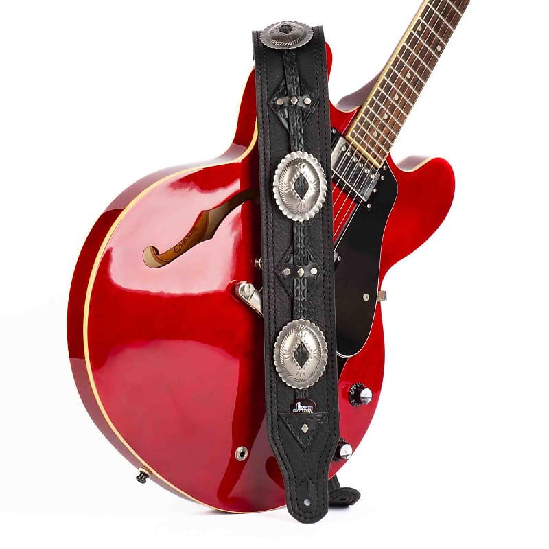 Diamondback 3-Inch Wide Soft Black Leather Concho Guitar | Reverb