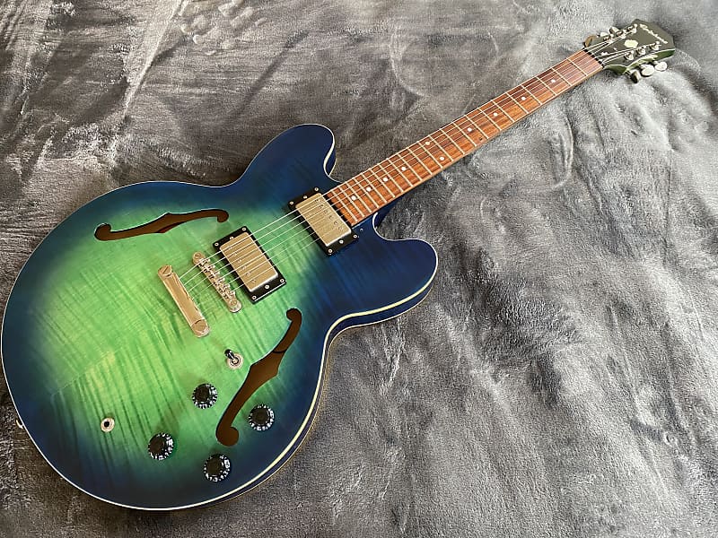 2018 Epiphone Dot Flame Top Aqua Marine Burst - Free Pro | Reverb
