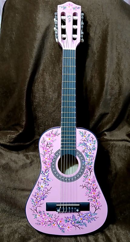LOVELY FLORAL HAND-PAINTED PINK CLASSICAL GUITAR 30" | Reverb