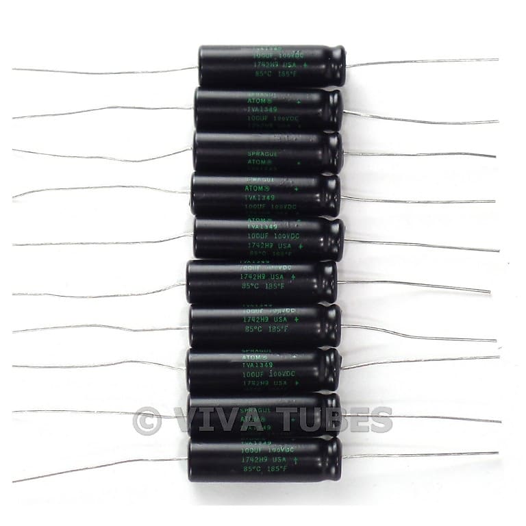 Lot of 10 New Sprague Atom 100uF 100V Electrolytic Capacitors | Reverb