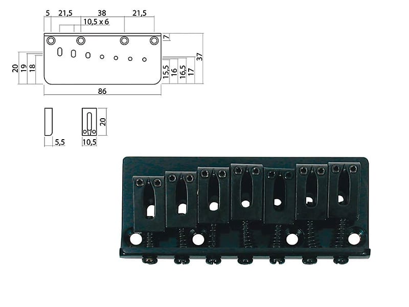 Bridge-tailpiece, Stallion, pitch 10,5mm, 7-string, black | Reverb UK