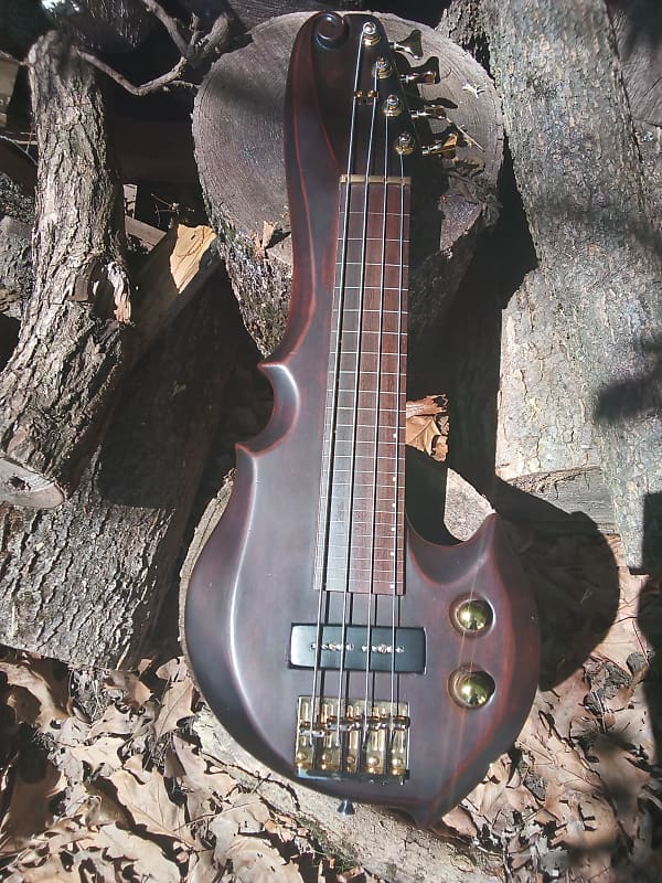 Custom Four string fretless short scale bass 2019 ish - Brown | Reverb