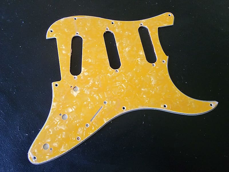 Gold Pearloid SSS Strat-style copper shielded pickguard | Reverb