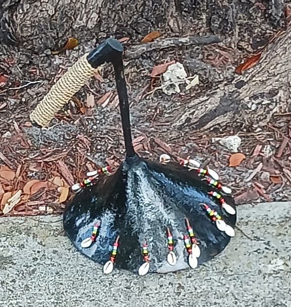 Gourd-based cowrie shell & seed bead rattle | Reverb