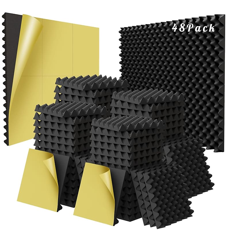 48 Pack 1.5"X12"X12" Self Adhesive Sound Proof Egg Crate | Reverb