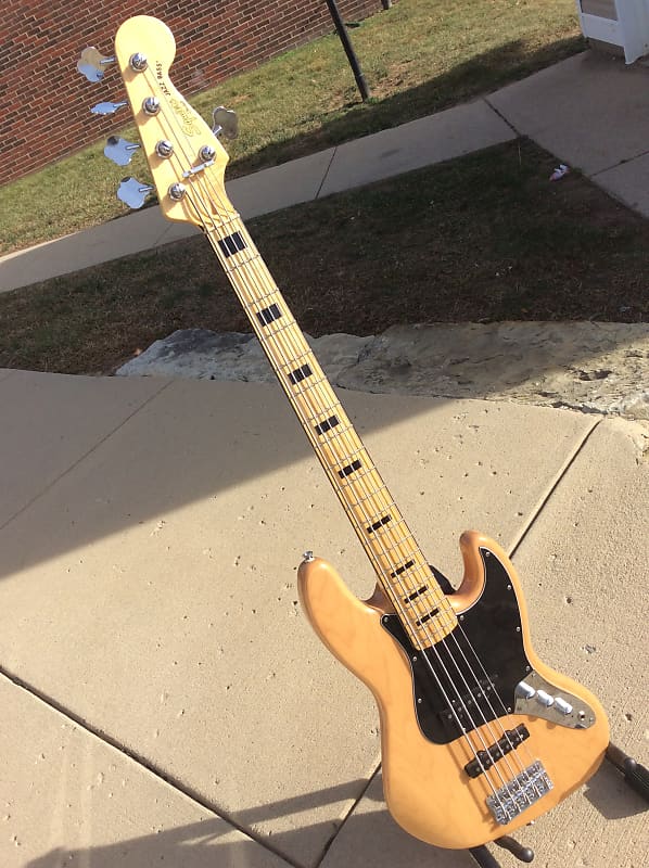 Squier Jazz 5 String Bass Natural | Reverb