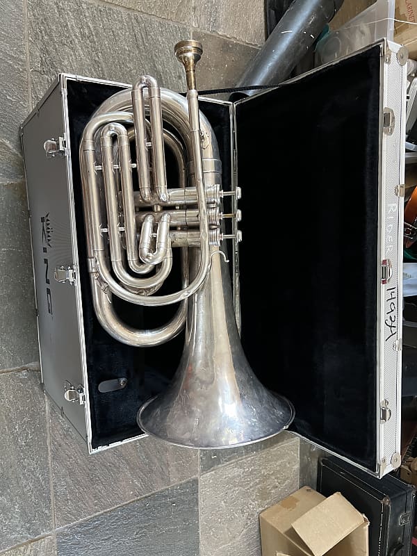 Bach silver Marching Baritone Horn with case and mouthpiece, | Reverb