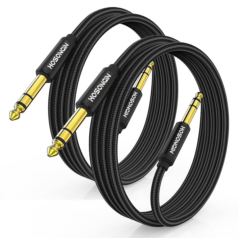 1/4 Inch Trs Instrument Cable 3.3Ft 2-Pack [Nylon Braided | Reverb