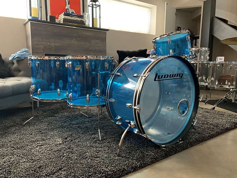 1970's Vintage Ludwig Blue Vistalite Shell 4 Piece Kit | Reverb