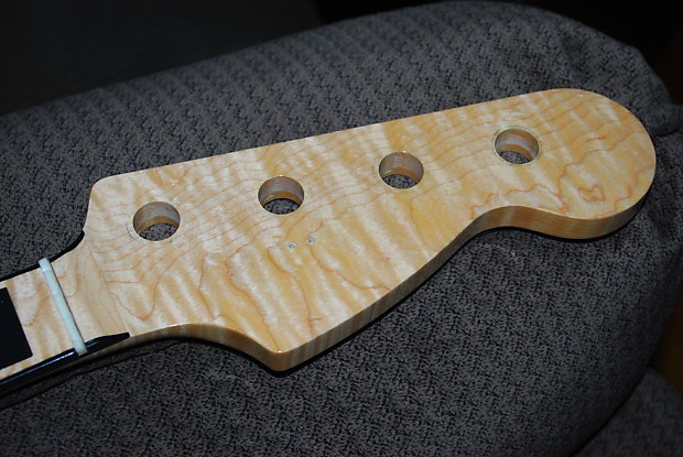 Warmoth Flame Maple Jazz Bass Neck Block Inlays Bound | Reverb