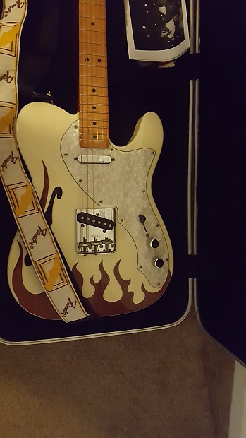 Fender Thinline Telecaster white with flame cut out | Reverb